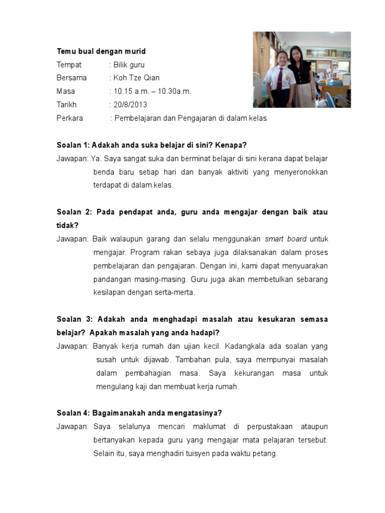 Temu Bual: Pengalaman Belajar Murid | PDF