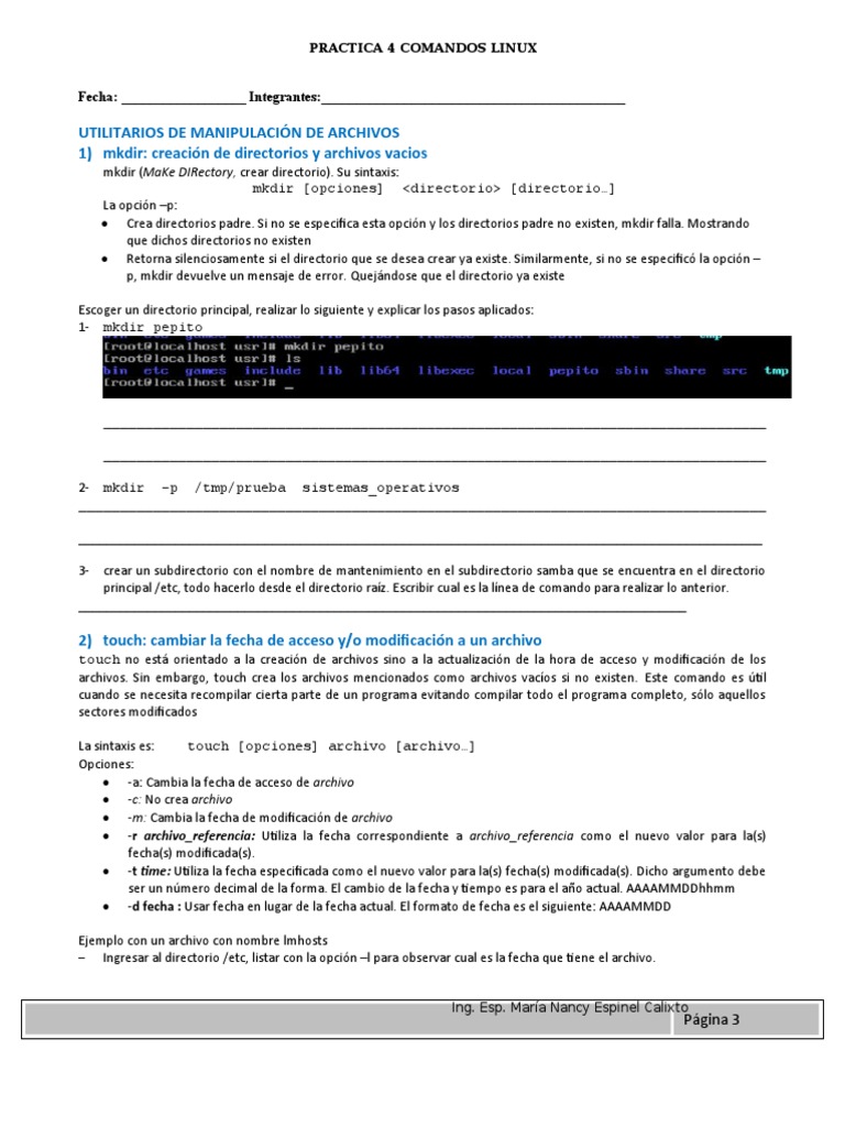 Comandos Esenciales de Linux: mkdir, touch, rm, cp, mv | PDF | Sistema ...