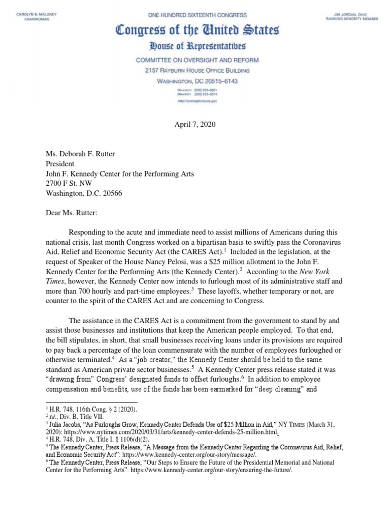 House GOP Letter To Kennedy Center | PDF | Federal Government Of The ...