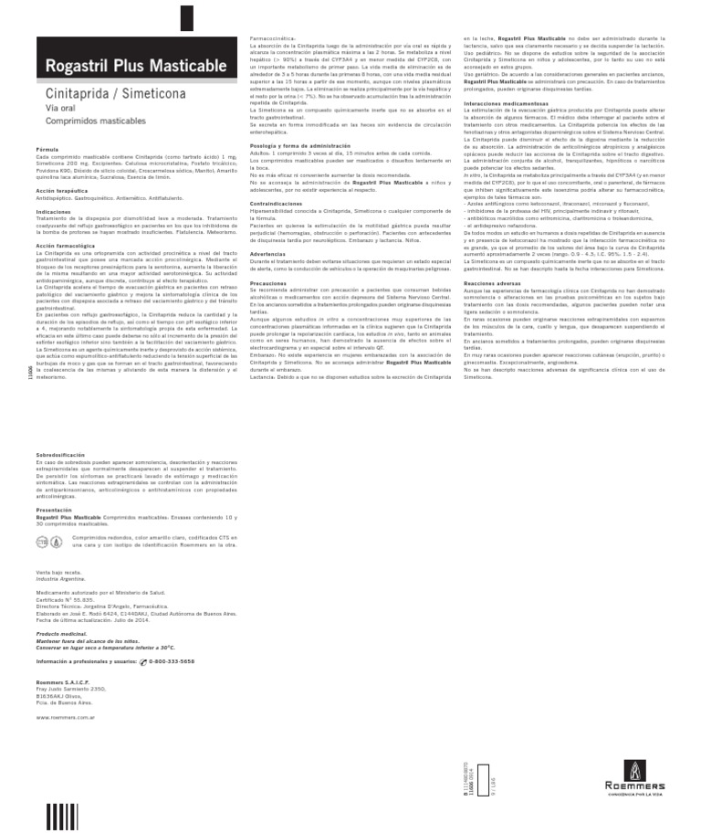 Rogastril Plus Masticable | PDF | Farmacocinética | Medicamentos con receta