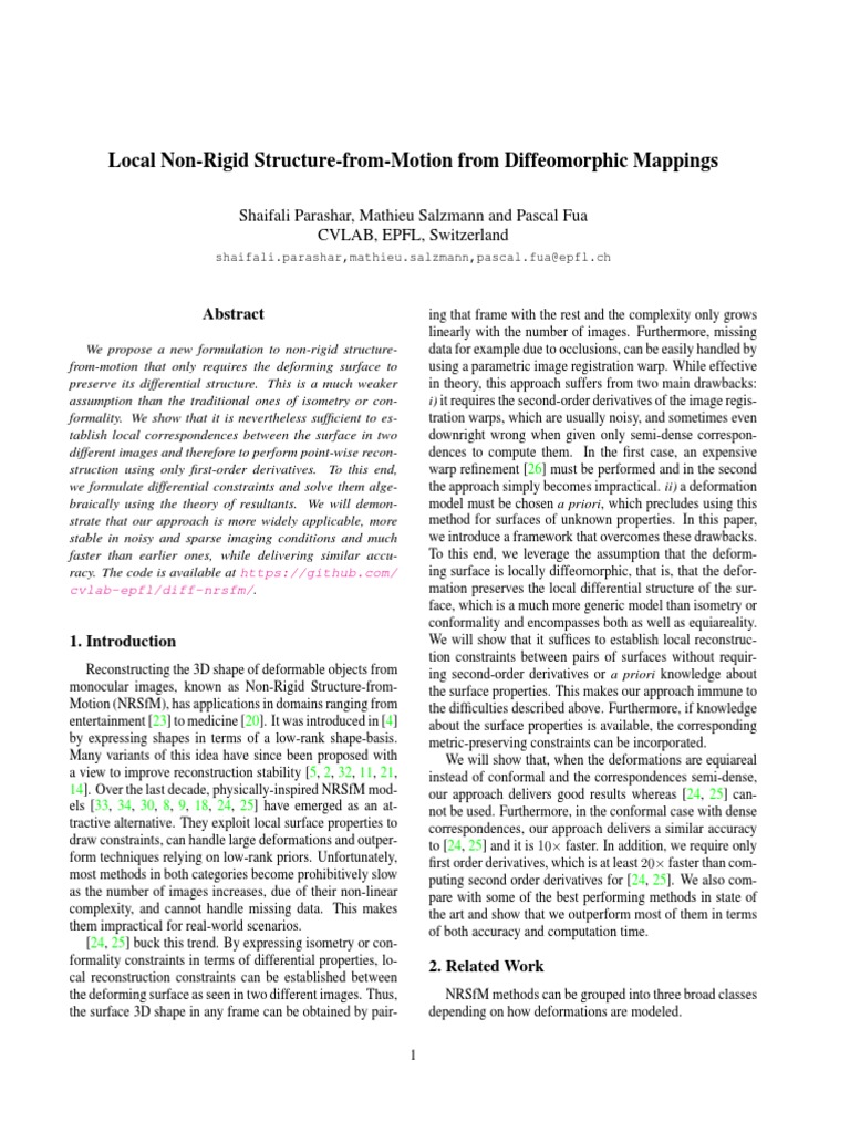 Local Non-Rigid Structure-from-Motion From Diffeomorphic Mappings | PDF | Mathematical ...