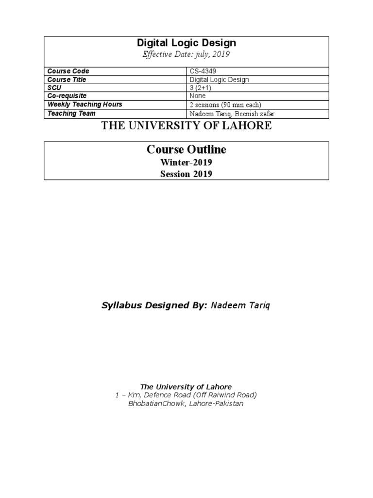 DLD W-19 Course Outline | PDF | Digital Electronics | Logic Gate