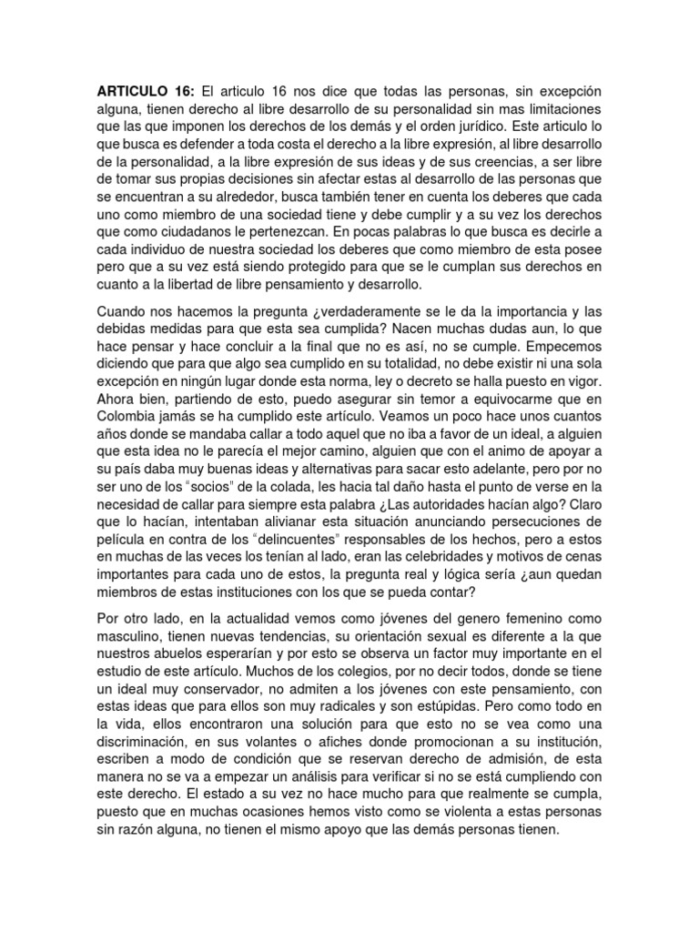 Análisis Del Artículo 16 De La Constitución Pdf Derechos