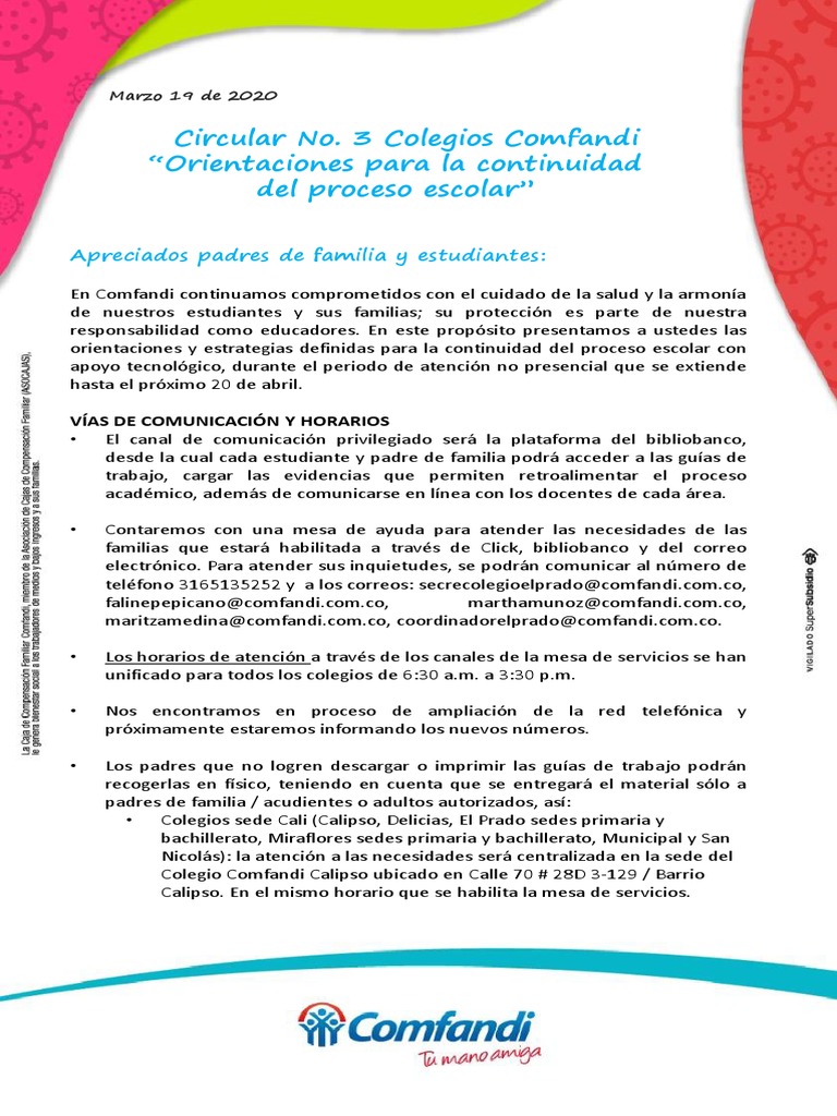 Circular Colegios N.3 Marzo 19 de 2020 Ok | PDF | Enseñando y ...
