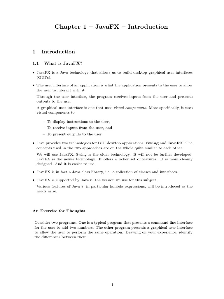 Chapter 1 - Javafx - Introduction | PDF | Graphical User Interfaces | Method (Computer Programming)