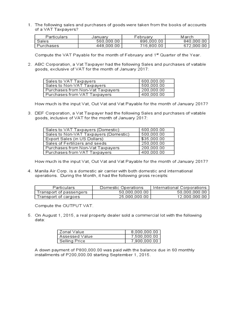 VAT Exercises | PDF | Value Added Tax | Sales