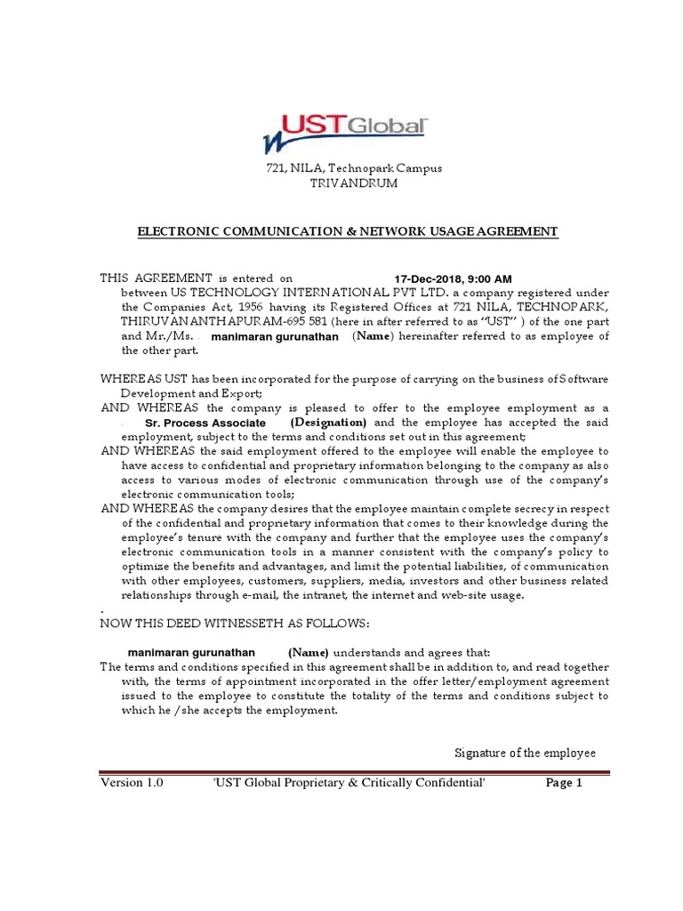 Electronic Communication Network Usage Agreement | PDF | Trade Secret ...