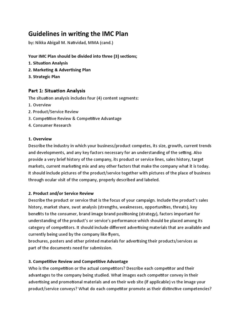 Guidelines in Writing The IMC Plan | PDF | Target Audience | Marketing ...