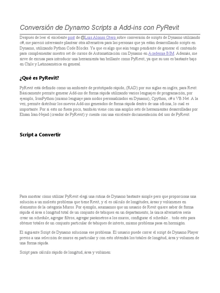 Conversión de Dynamo Scripts A Add-Ins Con PyRevit | PDF | Autodesk Revit | Python (lenguaje de ...