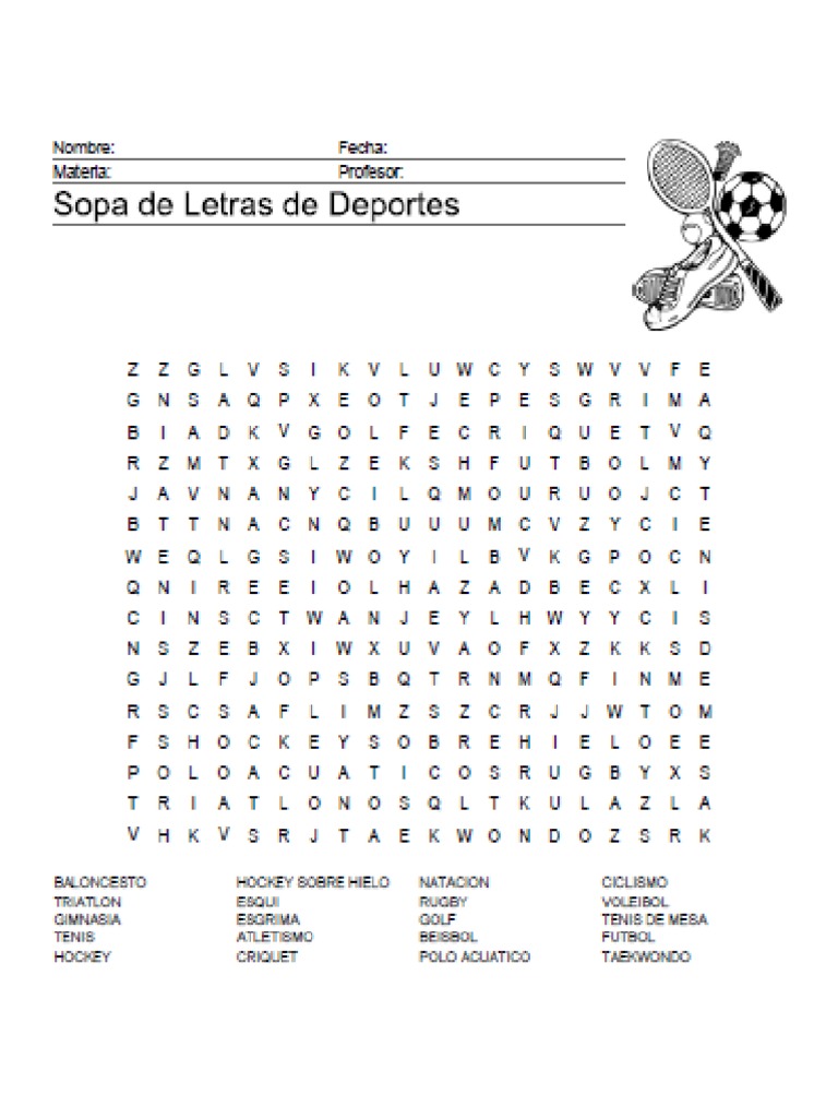 Sopa de Letras Deportes | PDF