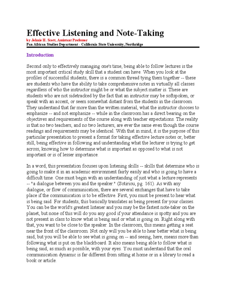 Effective Listening and Note | PDF | Lecture | Test (Assessment)