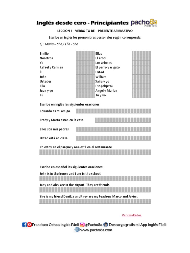 Lección 1 - Pronombres Personales y Verbo To Be | PDF
