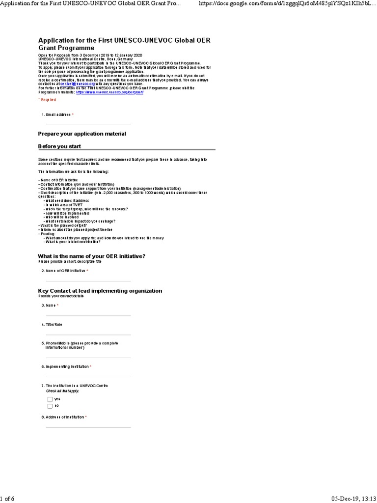 UNESCO-UNEVOC OER Grant Application | PDF | Republic