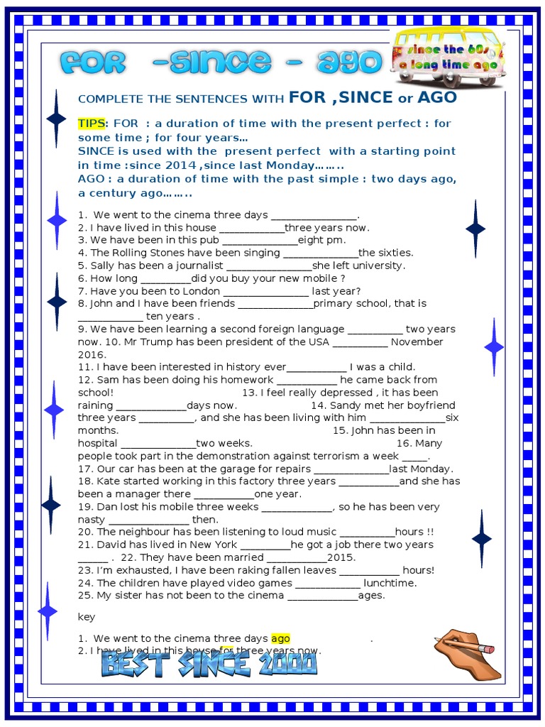 For, Since, and Ago Exercises | PDF | Social Science