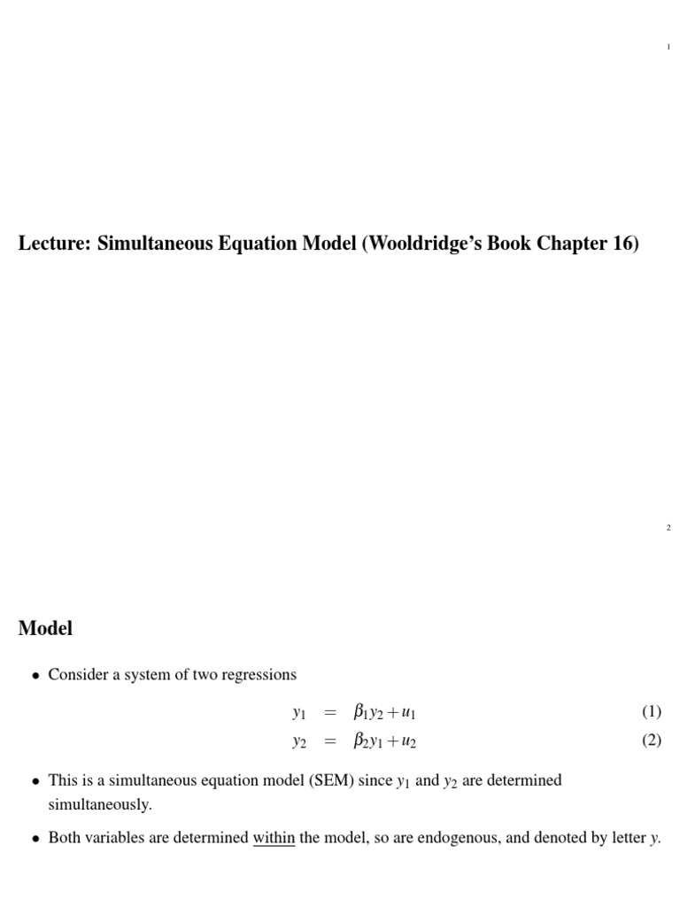 Lecture: Simultaneous Equation Model (Wooldridge's Book Chapter 16) | PDF | Ordinary Least ...