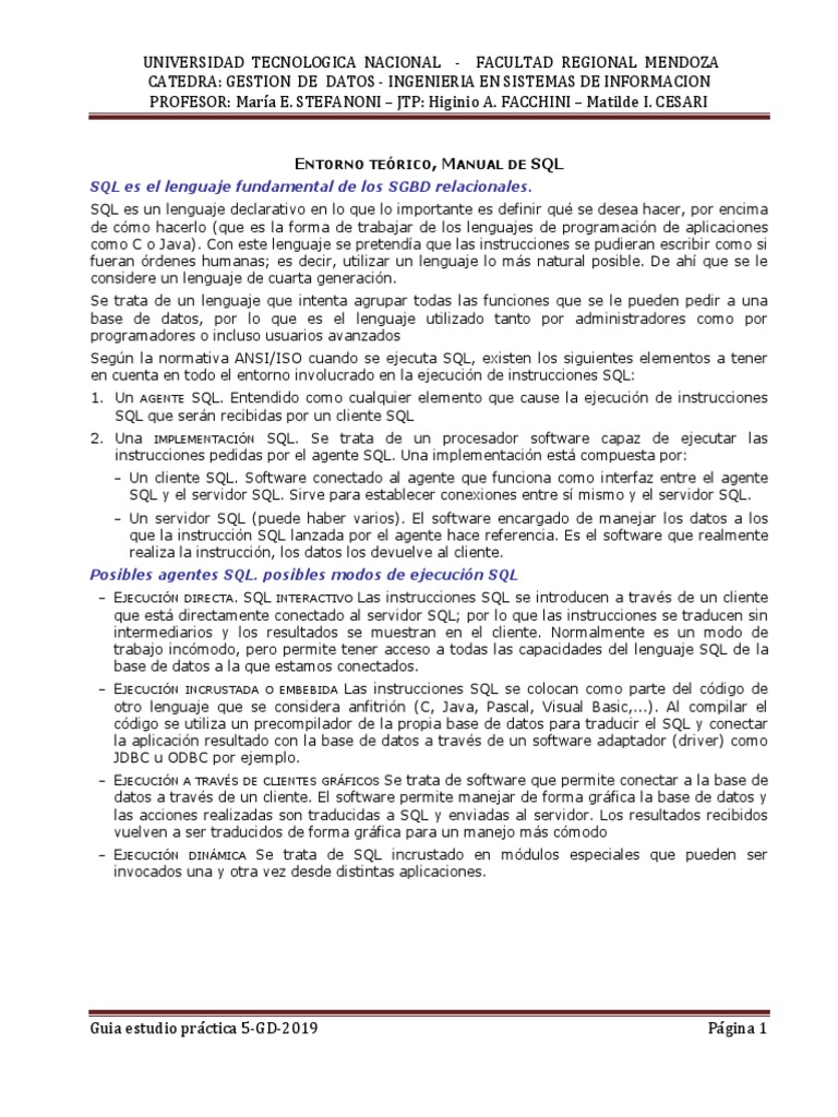 Guía Estudio Practica 5 SQL | PDF | SQL | Bases de datos