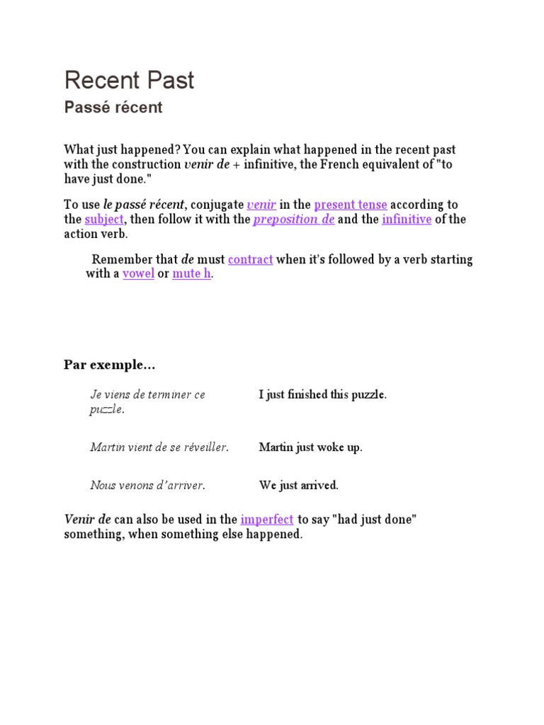 Recent Past: Passé Récent | PDF