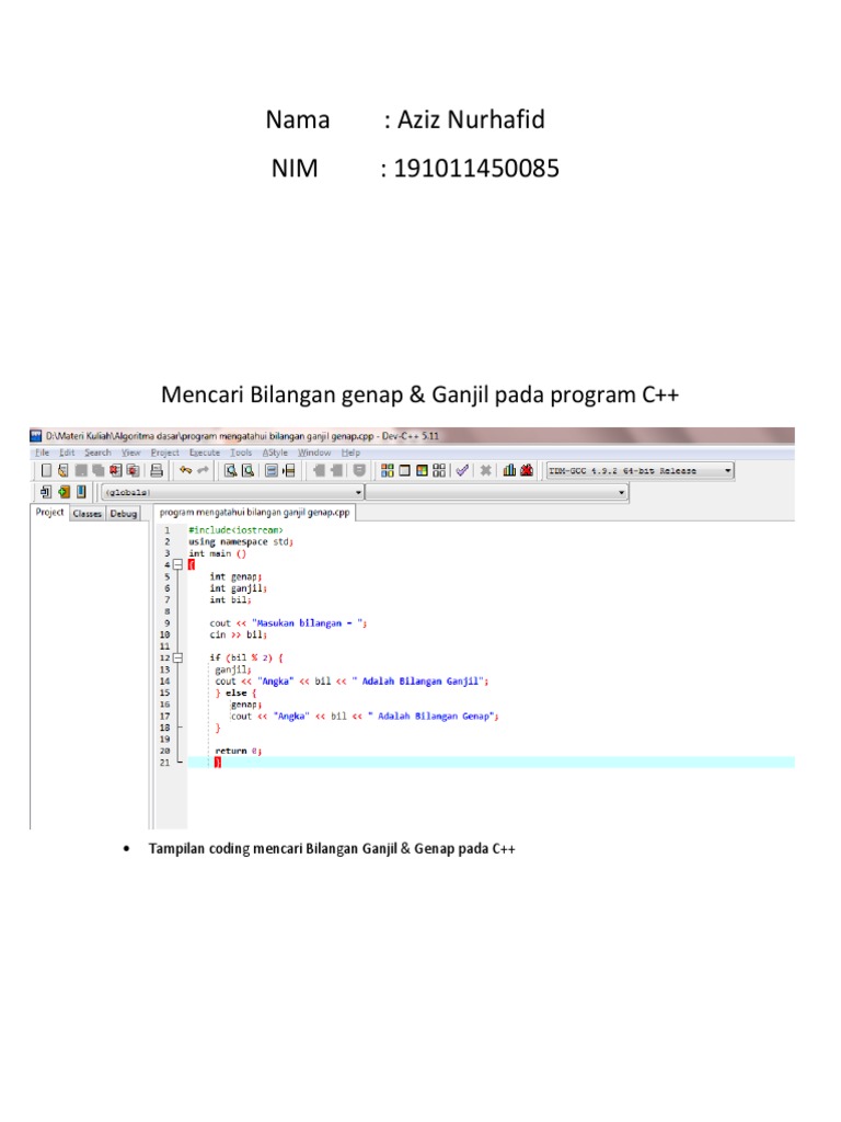Tugas Algoritma Dasar Mencari Bilangan Genap & Ganjil PDF | PDF