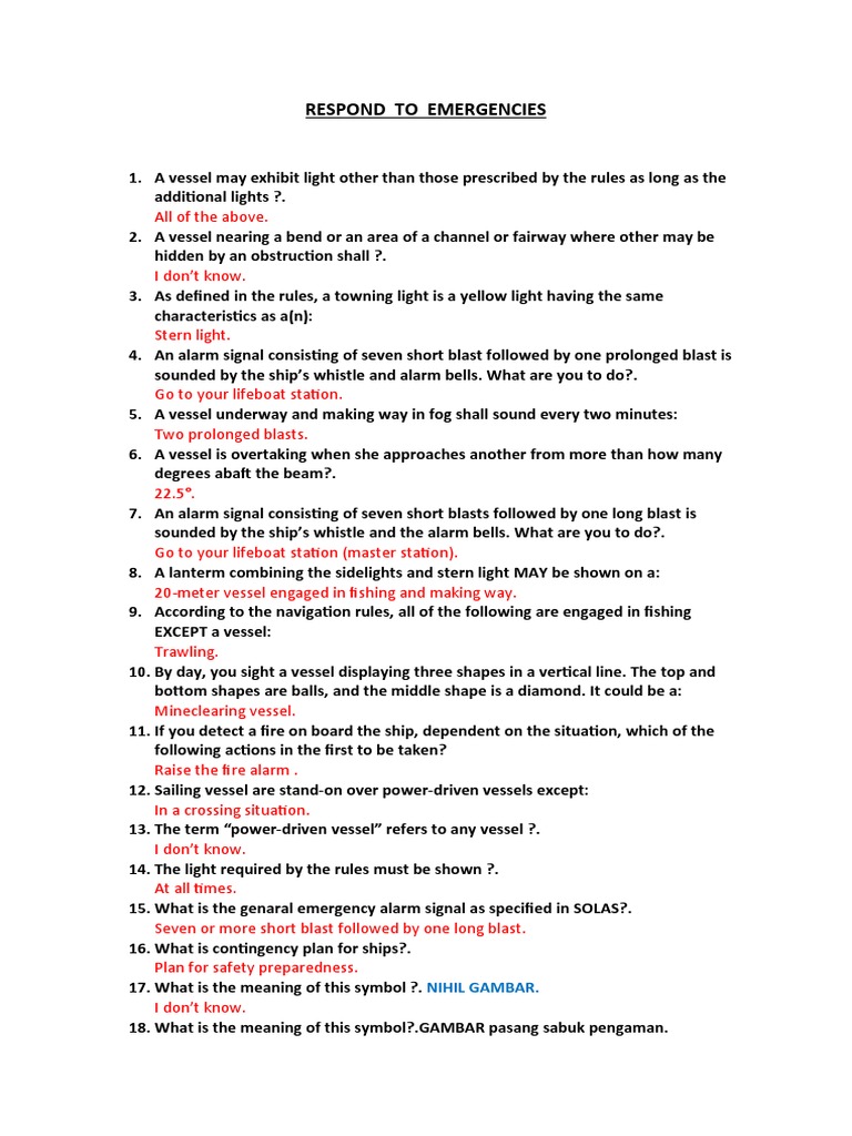 EMERGENCY RESPONSE GUIDE | PDF | Mast (Sailing) | Ships