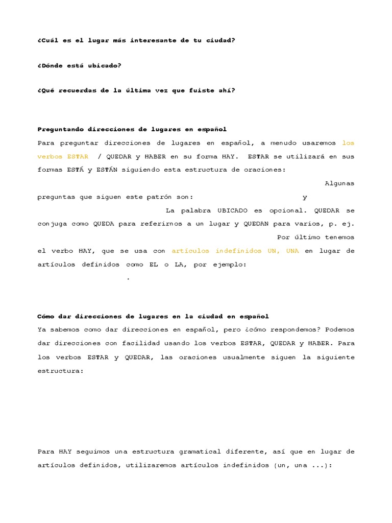 Cómo dar y pedir direcciones en español | PDF | Verbo | Lingüística