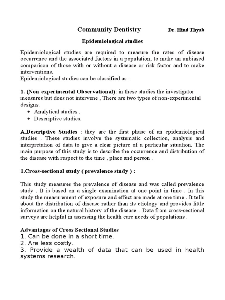 Community Dentistry: Epidemiological Studies | PDF | Epidemiology ...