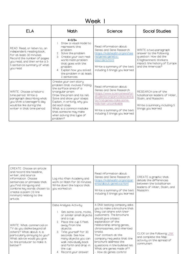 Week 1 7th Grade | PDF | Cognition
