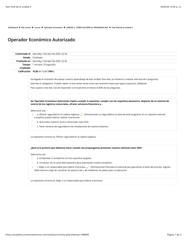 Test Final Unidad 3: Programa OEA | PDF | Business | Enseñando y ...
