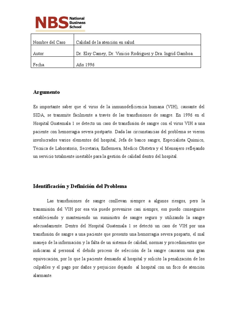Recencion Caso 1. Calidad de La Atencion en Salud | PDF | Transfusión ...