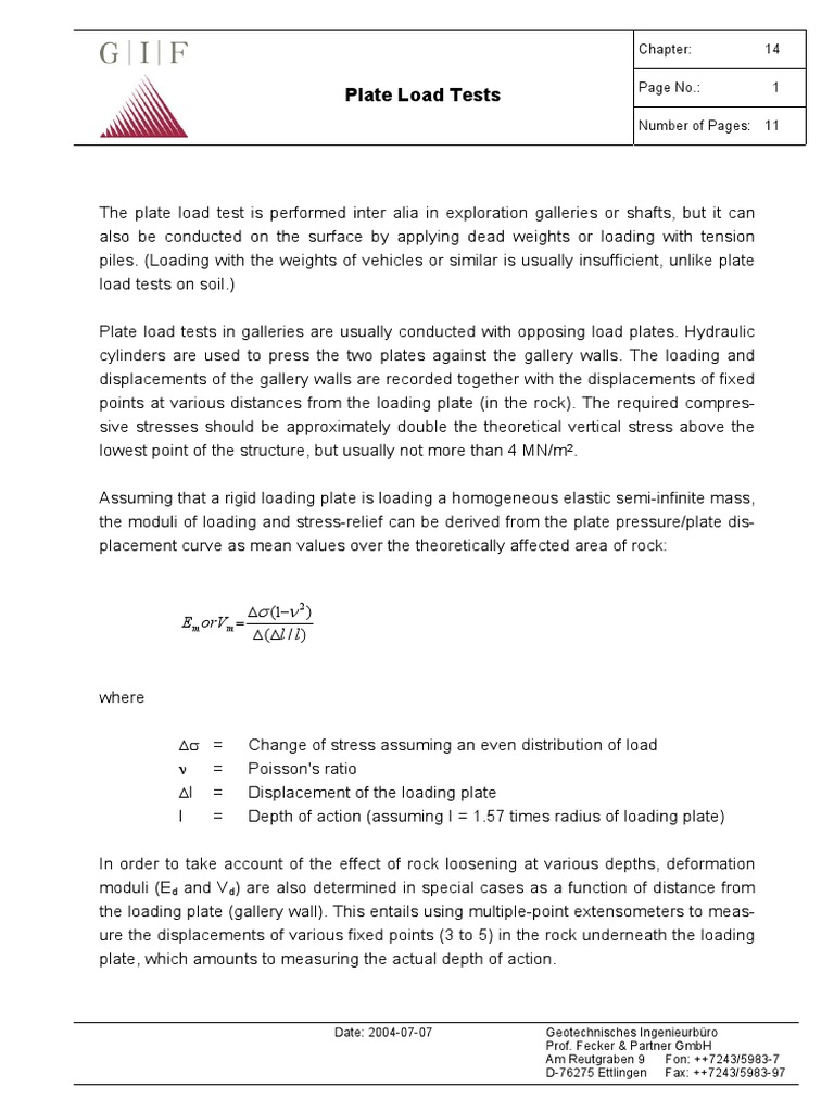 Plate Load Tests | PDF | Young's Modulus | Pressure