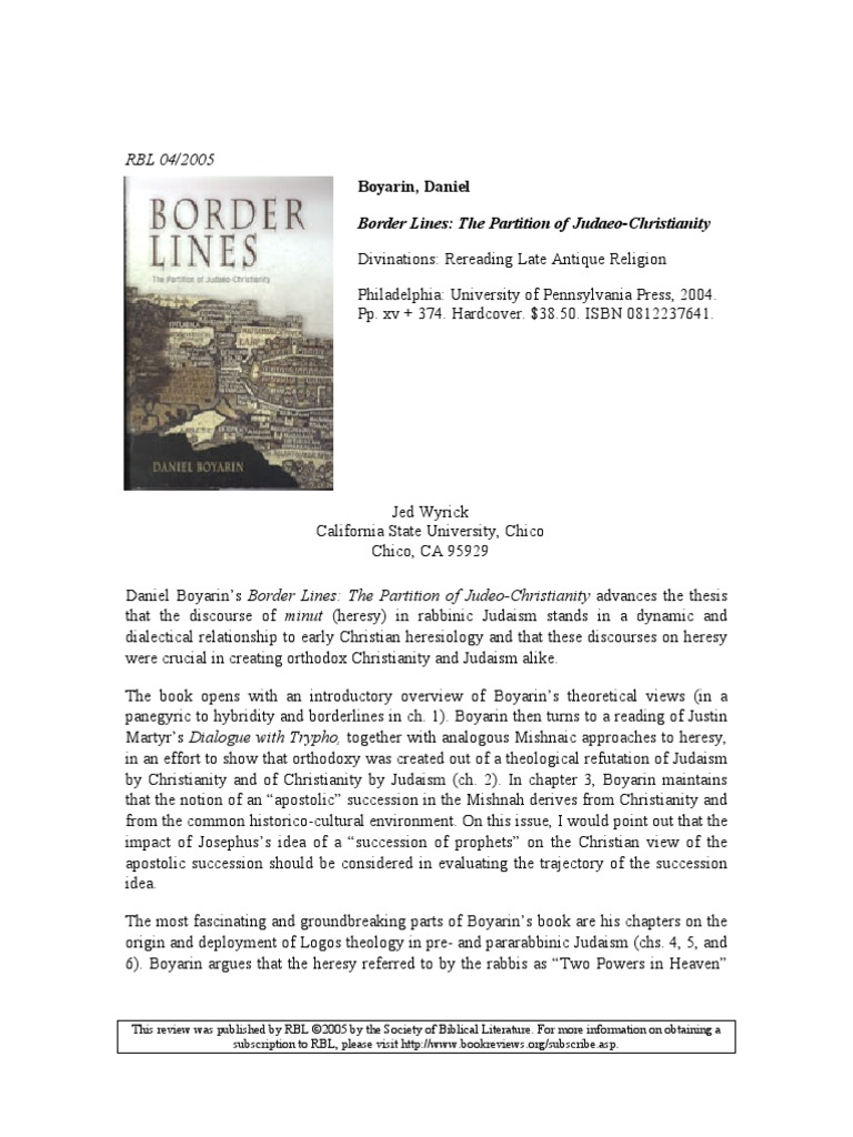 Borderlines Boyarin Review | PDF | Orthodox Judaism | Gospel Of John