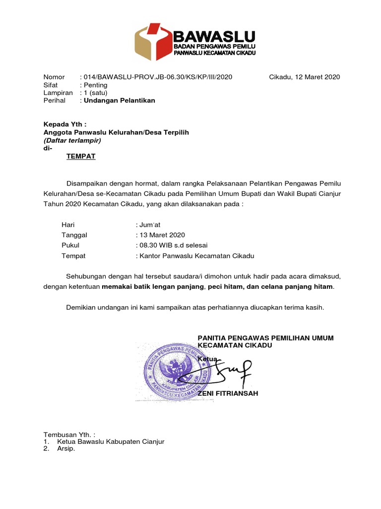 Undangan Pelantikan PKD 13 Maret 2020 | PDF
