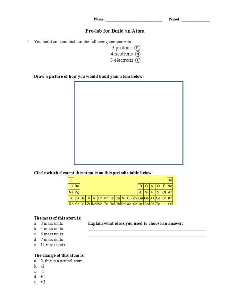 Pre-Lab For Build An Atom: Draw A Picture of How You Would Build Your ...