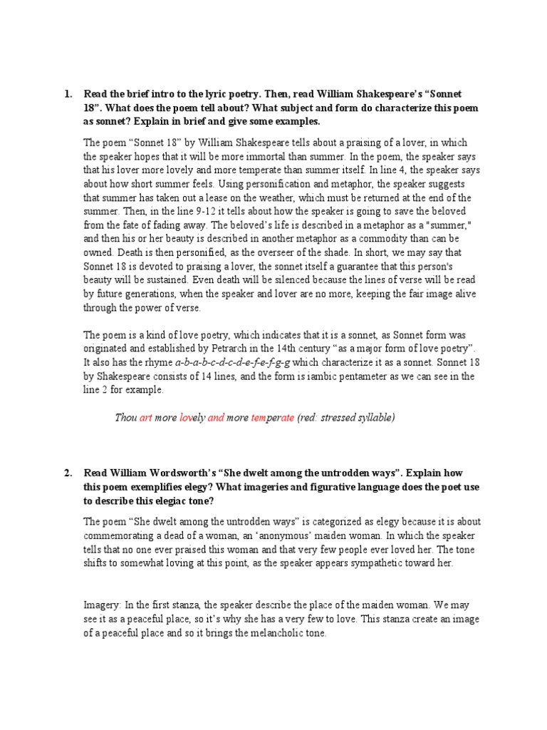 William Shakespeare's "Sonnet 18" Analysis | PDF | Sonnets | Poetry