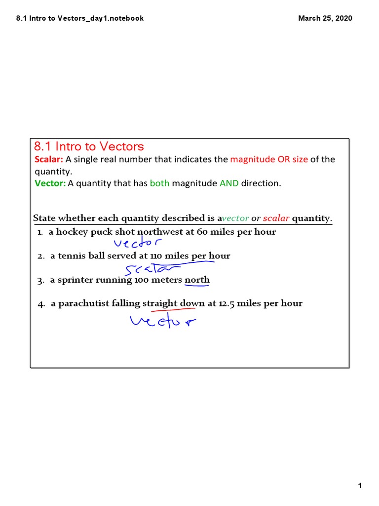 8.1 Intro To Vector Completed Notes | PDF | Euclidean Vector | Linear ...