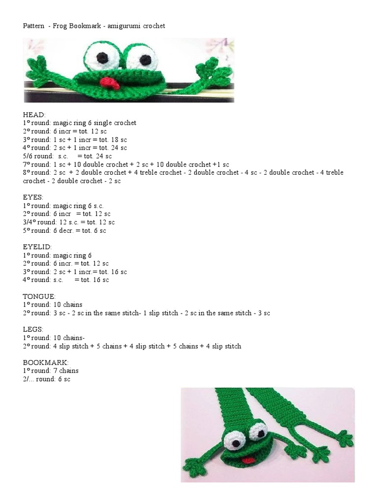 Froggy Fun: An Amigurumi Crochet Pattern for a Playful Frog Bookmark | PDF