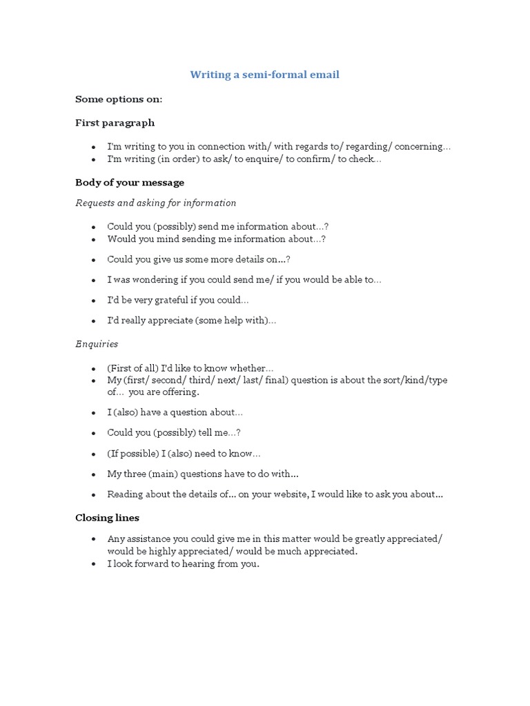 Semiformal Emails - Some Useful Expressions | PDF