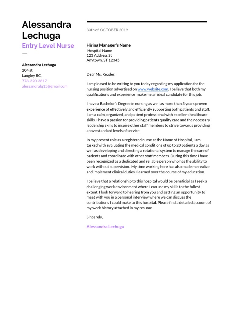 Alessandra Cover Letter | PDF | Nursing | Hospital