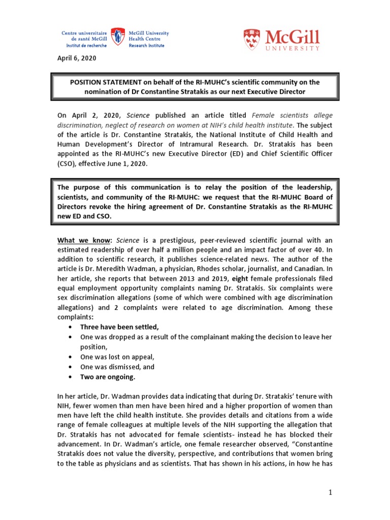 Letter From The RI MUHC Community To The RI MUHC Board 6 April 2020 ...