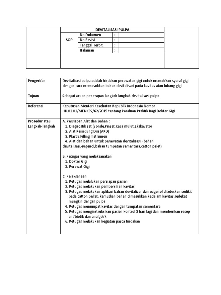 Devitalisasi Pulpa: SOP Praktis | PDF