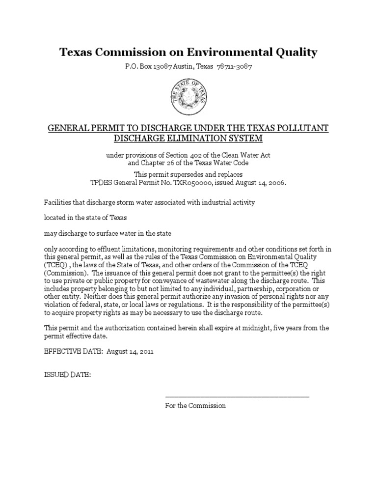 Texas General Permit for Stormwater Discharges from Industrial Sites ...