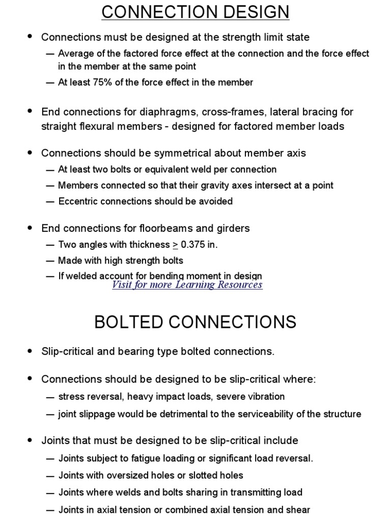 Design of Steel Structure - Connection Design | PDF | Screw | Welding