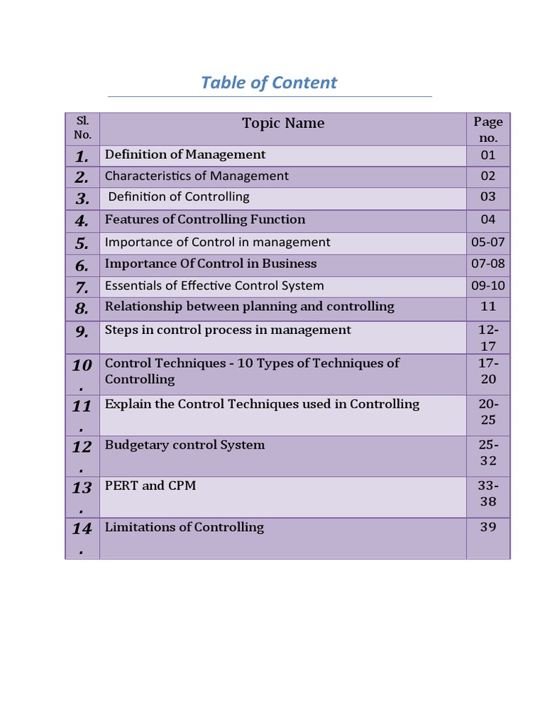 Table of Content: Topic Name | PDF