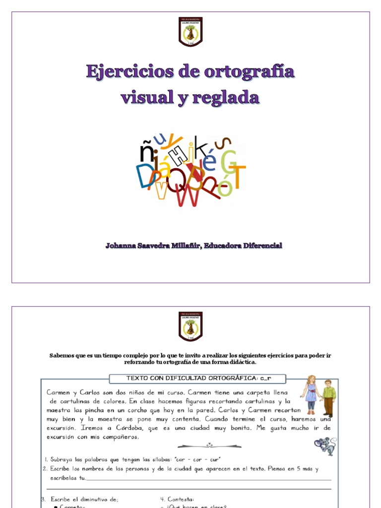 Ejercicios de Ortografía Visual y Reglada David-Nerolin-Danitza | PDF