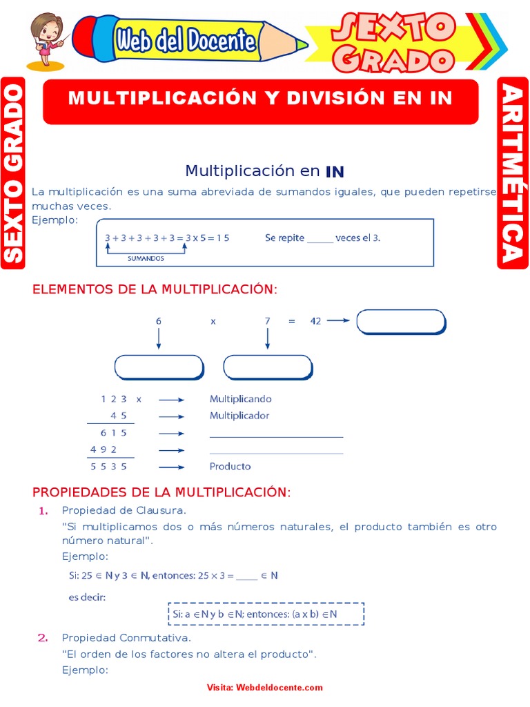 Elementos y Propiedades de La Multiplicación y División para Sexto ...