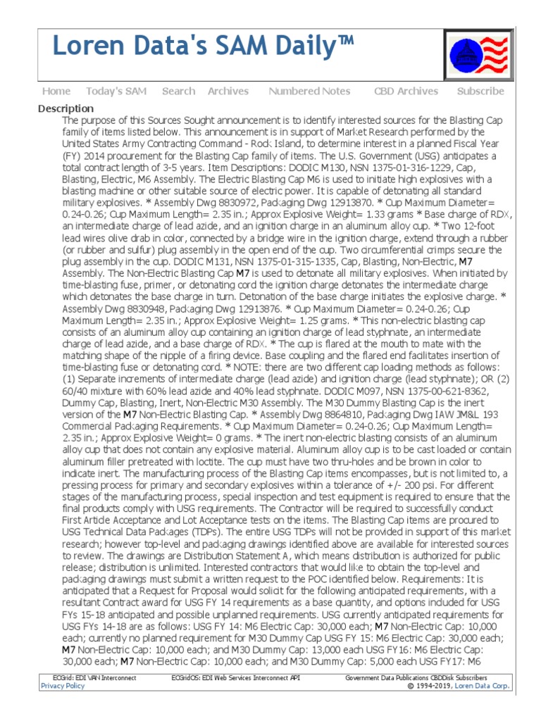 M6 Electric Cap M7 Non Electric Cap And M30 Non Electric Inert Cap