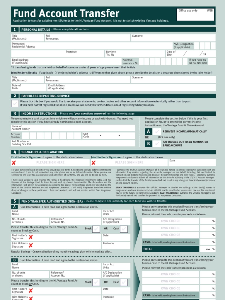 Hargreaves Lansdown Fund Account - Transfer Form | PDF | Financial ...