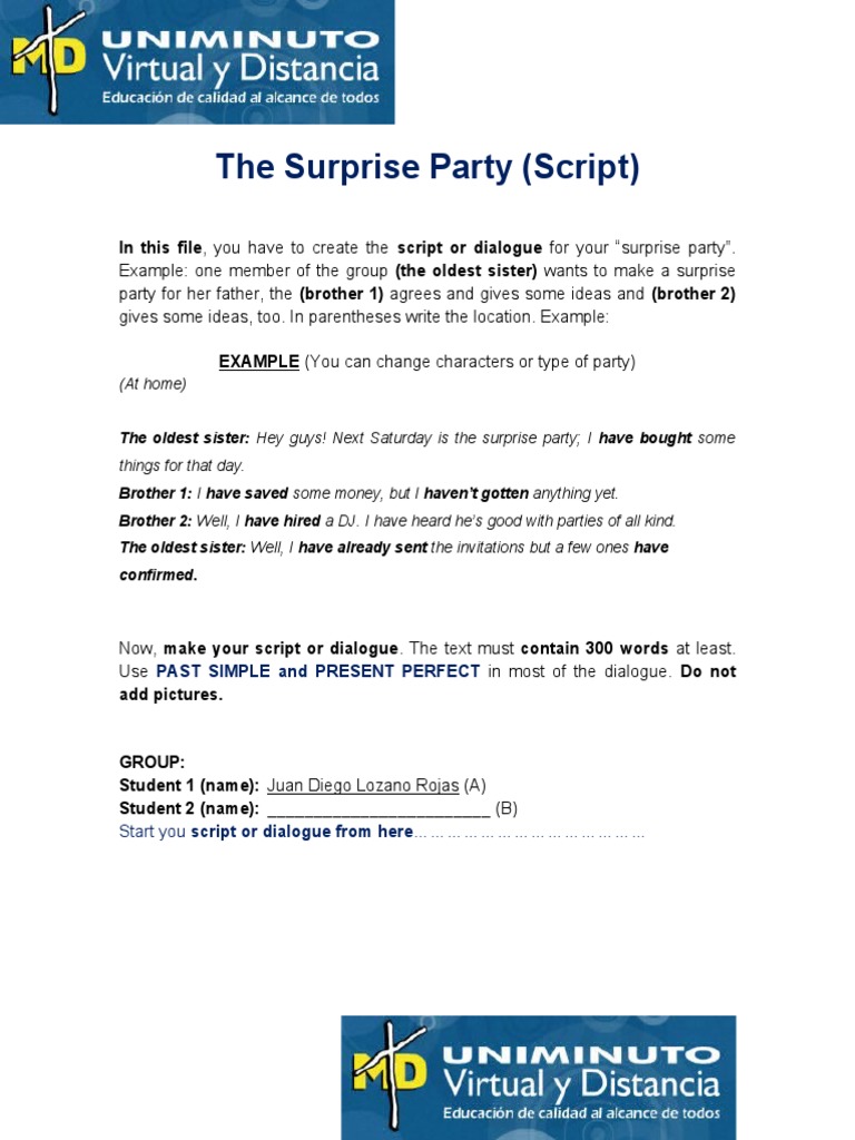 The Surprise Party (Script) : (At Home) | PDF