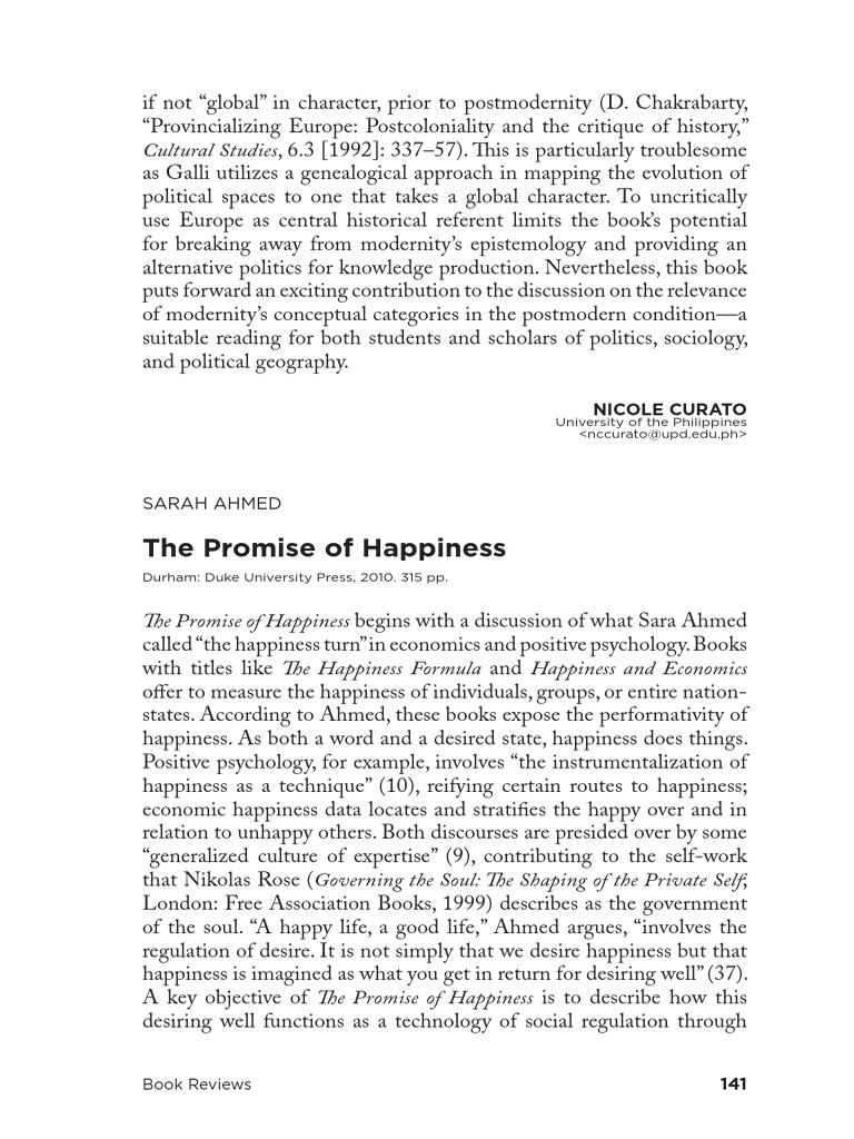The Promise of Happiness by Sara Ahmed PDF | PDF | Queer Theory ...