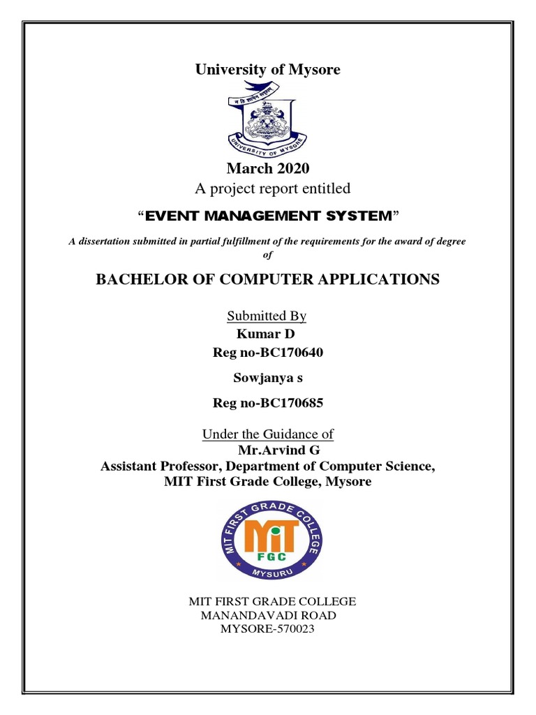 University of Mysore: A Project Report Entitled | PDF | Academic Degree ...
