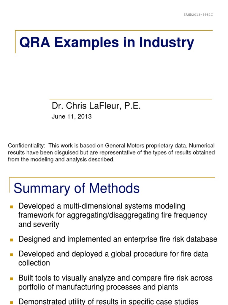 Qra Examples in Industry: Dr. Chris Lafleur, P.E | PDF | Fires | Risk